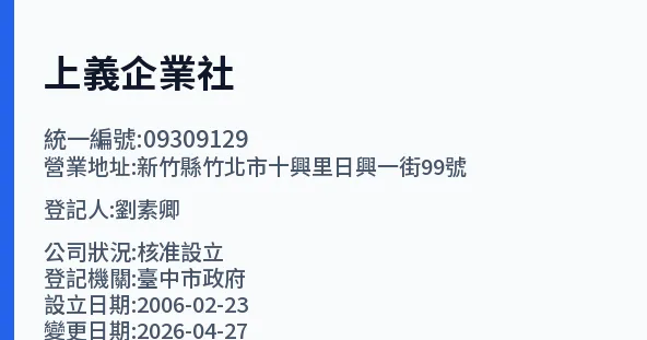 上義企業社的照片-統編 09309129(新竹縣) 公司登記資料與營業項目詳細圖表