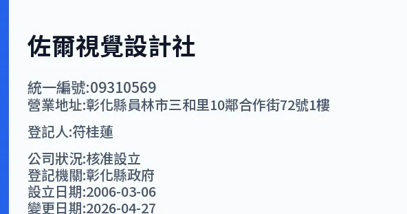 佐爾視覺設計社的照片-統編 09310569(彰化縣) 公司登記資料與營業項目詳細圖表