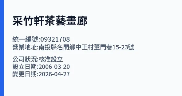 采竹軒茶藝畫廊的照片-統編 09321708(南投縣) 公司登記資料與營業項目詳細圖表
