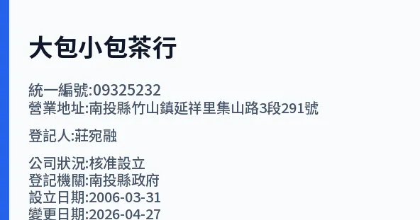 大包小包茶行的照片-統編 09325232(南投縣) 公司登記資料與營業項目詳細圖表