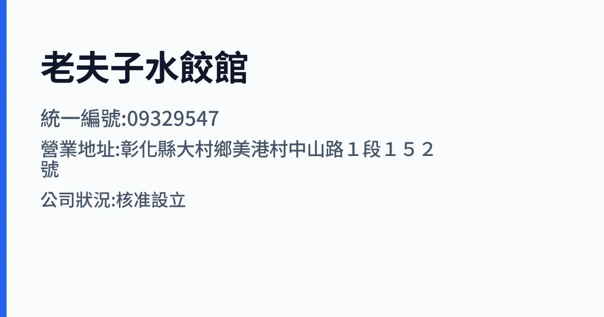 老夫子水餃館 - 統編 09329547(彰化縣) 公司登記資料與營業項目詳細圖表