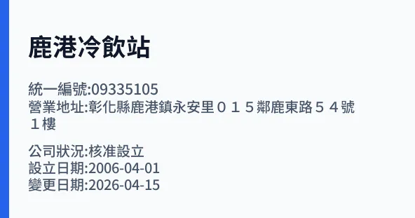 鹿港冷飲站的照片-統編 09335105(彰化縣) 公司登記資料與營業項目詳細圖表