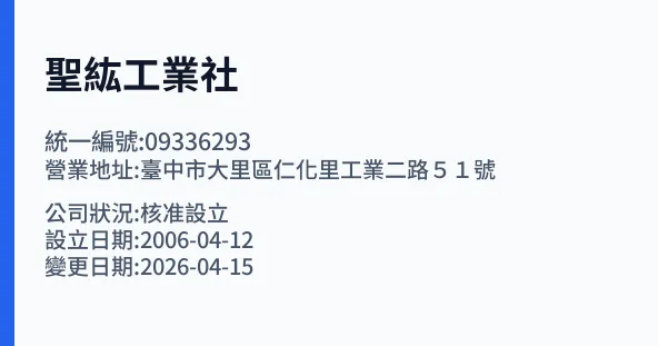 聖紘工業社的照片-統編 09336293(臺中市) 公司登記資料與營業項目詳細圖表