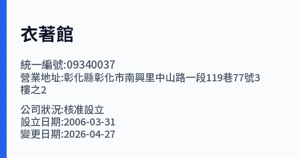 衣著館的照片-統編 09340037(彰化縣) 公司登記資料與營業項目詳細圖表