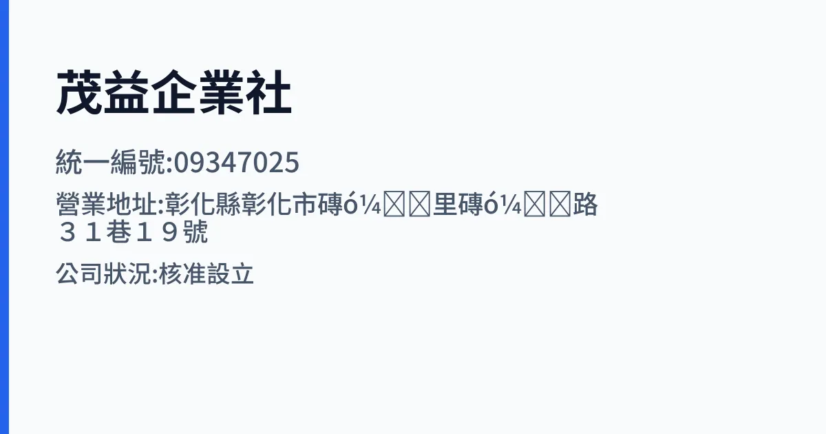 茂益企業社 - 統編 09347025(彰化縣) 公司登記資料與營業項目詳細圖表