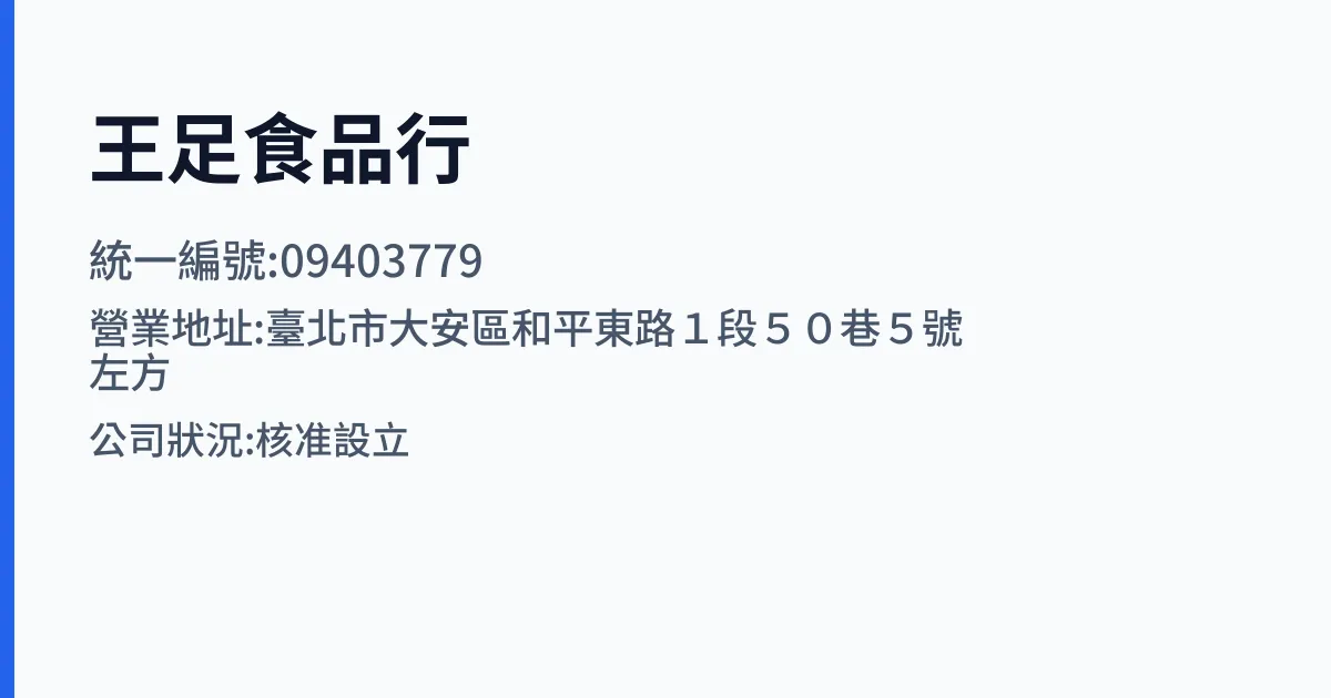 王足食品行 - 統編 09403779(臺北市) 公司登記資料與營業項目詳細圖表