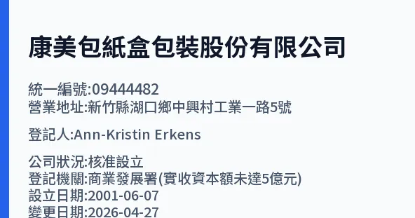康美包紙盒包裝股份有限公司的照片-統編 09444482(新竹縣) 公司登記資料與營業項目詳細圖表