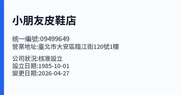 小朋友皮鞋店的照片-統編 09499649(臺北市) 公司登記資料與營業項目詳細圖表