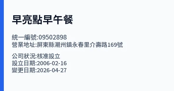 早亮點早午餐的照片-統編 09502898(屏東縣) 公司登記資料與營業項目詳細圖表