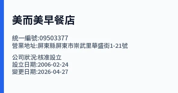 美而美早餐店的照片-統編 09503377(屏東縣) 公司登記資料與營業項目詳細圖表