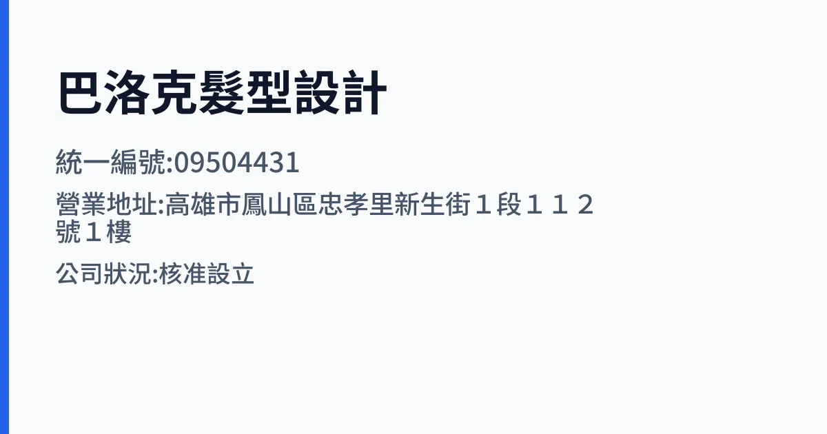 巴洛克髮型設計 - 統編 09504431(高雄市) 公司登記資料與營業項目詳細圖表