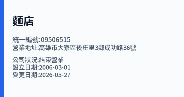 麵店的照片-統編 09506515(高雄市) 公司登記資料與營業項目詳細圖表