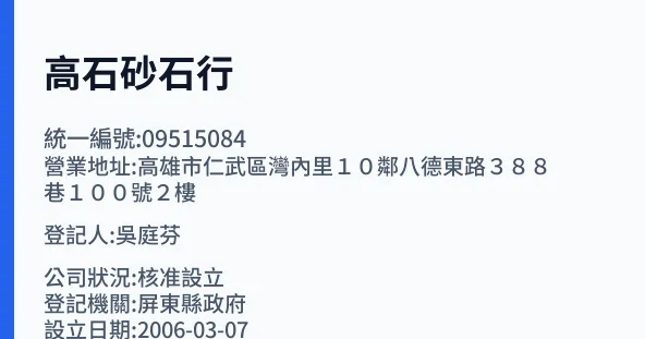 高石砂石行的照片-統編 09515084(高雄市) 公司登記資料與營業項目詳細圖表