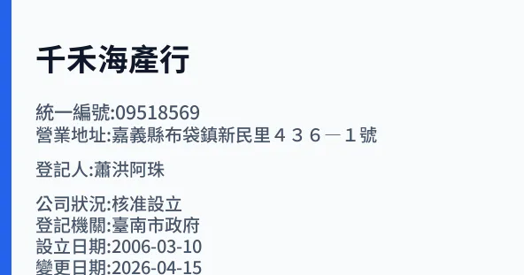 千禾海產行的照片-統編 09518569(嘉義縣) 公司登記資料與營業項目詳細圖表