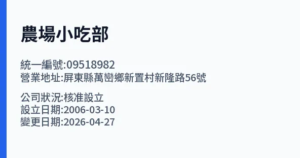 農場小吃部的照片-統編 09518982(屏東縣) 公司登記資料與營業項目詳細圖表