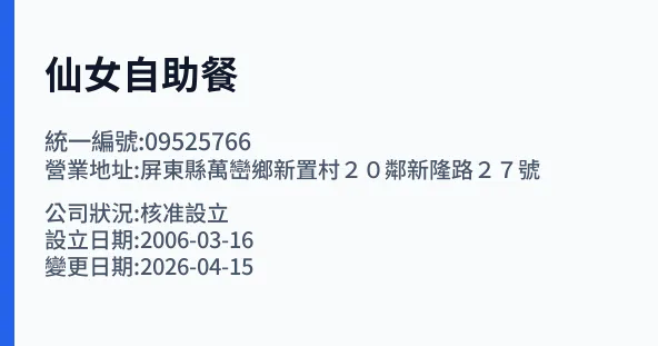 仙女自助餐的照片-統編 09525766(屏東縣) 公司登記資料與營業項目詳細圖表