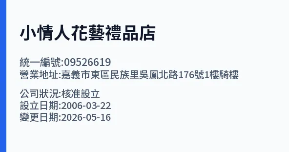 小情人花藝禮品店的照片-統編 09526619(嘉義市) 公司登記資料與營業項目詳細圖表