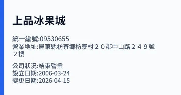 上品冰果城的照片-統編 09530655(屏東縣) 公司登記資料與營業項目詳細圖表