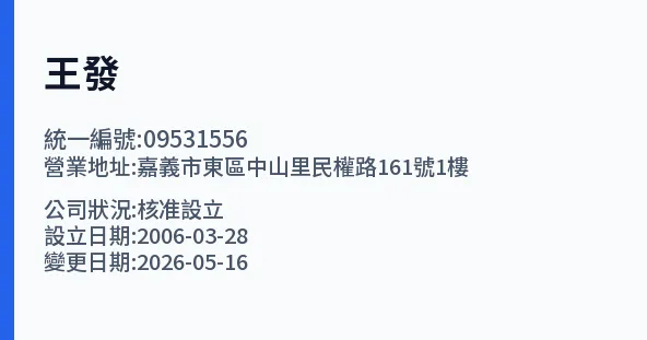 王發的照片-統編 09531556(嘉義市) 公司登記資料與營業項目詳細圖表