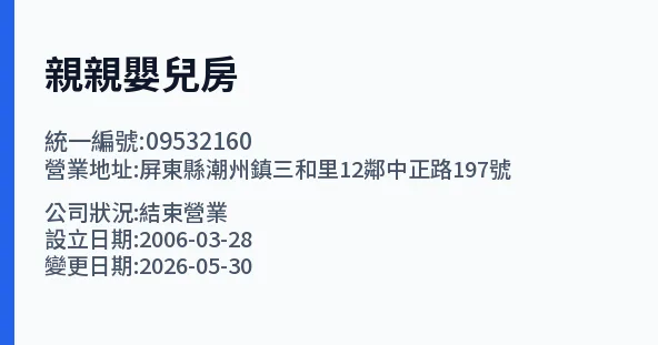 親親嬰兒房的照片-統編 09532160(屏東縣) 公司登記資料與營業項目詳細圖表