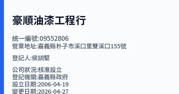 豪順油漆工程行的照片-統編 09552806(嘉義縣) 公司登記資料與營業項目詳細圖表