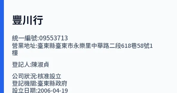 豐川行的照片-統編 09553713(臺東縣) 公司登記資料與營業項目詳細圖表