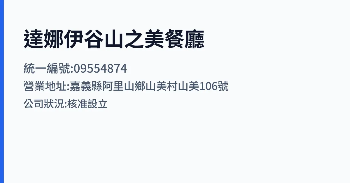 達娜伊谷山之美餐廳 - 統編 09554874（嘉義縣） 公司登記資料與營業項目詳細圖表