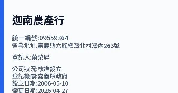 迦南農產行的照片-統編 09559364(嘉義縣) 公司登記資料與營業項目詳細圖表