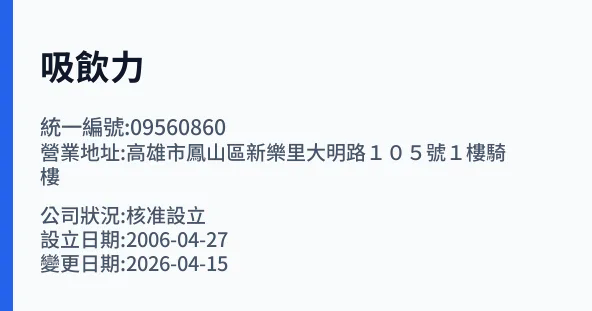 吸飲力的照片-統編 09560860(高雄市) 公司登記資料與營業項目詳細圖表