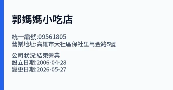 郭媽媽小吃店的照片-統編 09561805(高雄市) 公司登記資料與營業項目詳細圖表