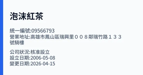 泡沫紅茶的照片-統編 09566793(高雄市) 公司登記資料與營業項目詳細圖表