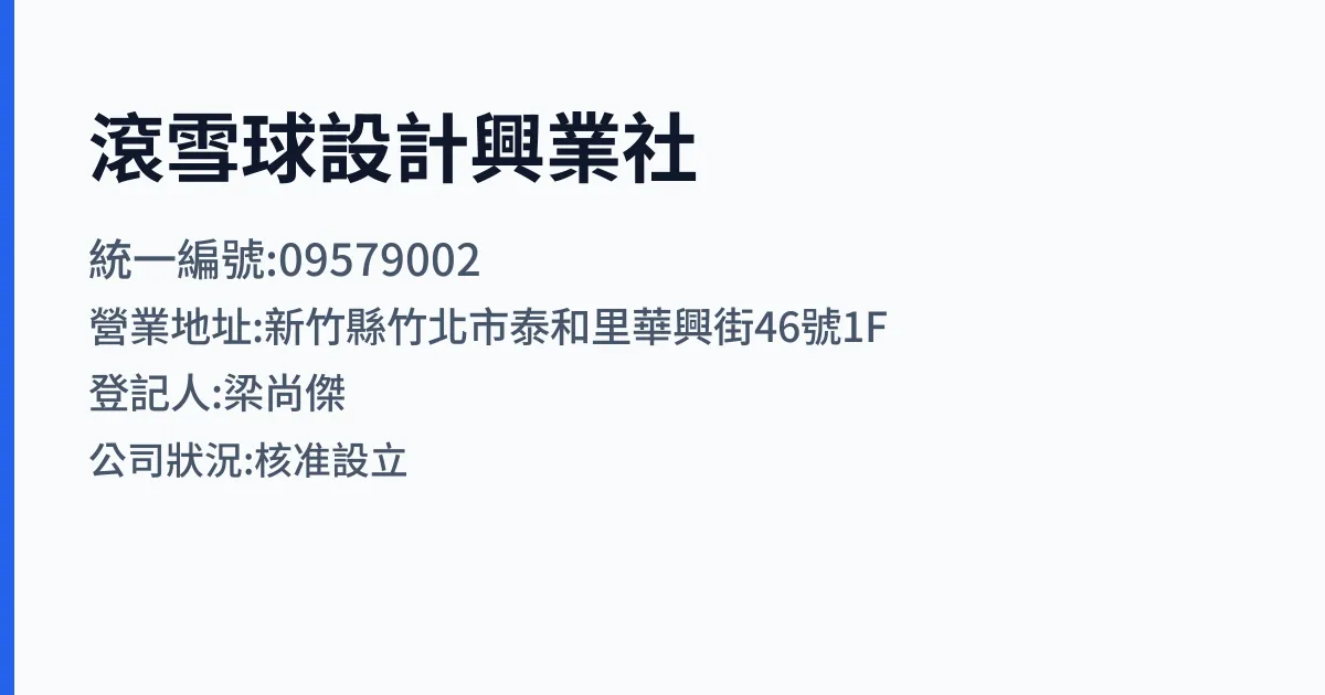 滾雪球設計興業社 - 統編 09579002(新竹縣) 公司登記資料與營業項目詳細圖表
