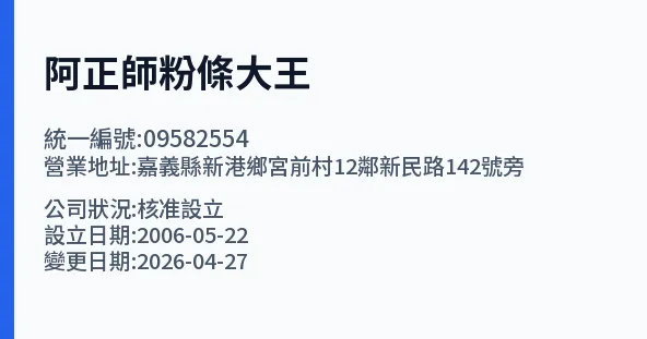 阿正師粉條大王的照片-統編 09582554(嘉義縣) 公司登記資料與營業項目詳細圖表