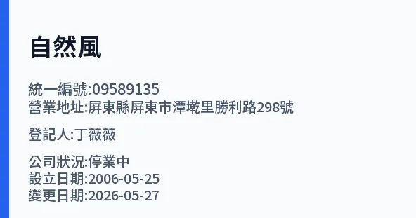 自然風的照片-統編 09589135(屏東縣) 公司登記資料與營業項目詳細圖表