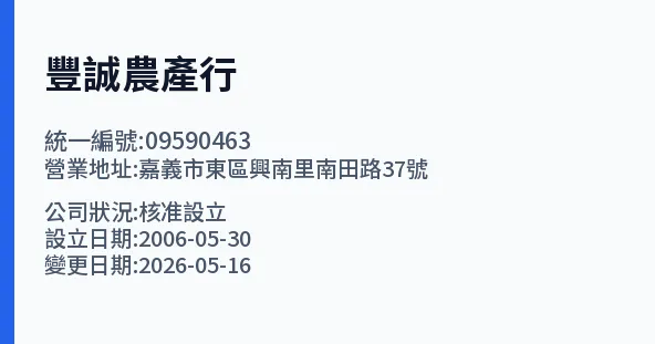 豐誠農產行的照片-統編 09590463(嘉義市) 公司登記資料與營業項目詳細圖表
