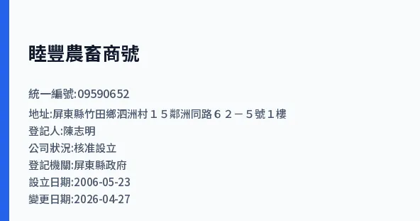 睦豐農畜商號的照片-統編 09590652(屏東縣) 公司登記資料與營業項目詳細圖表