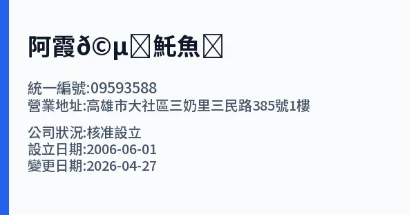 阿霞𩵚魠魚焿的照片-統編 09593588(高雄市) 公司登記資料與營業項目詳細圖表