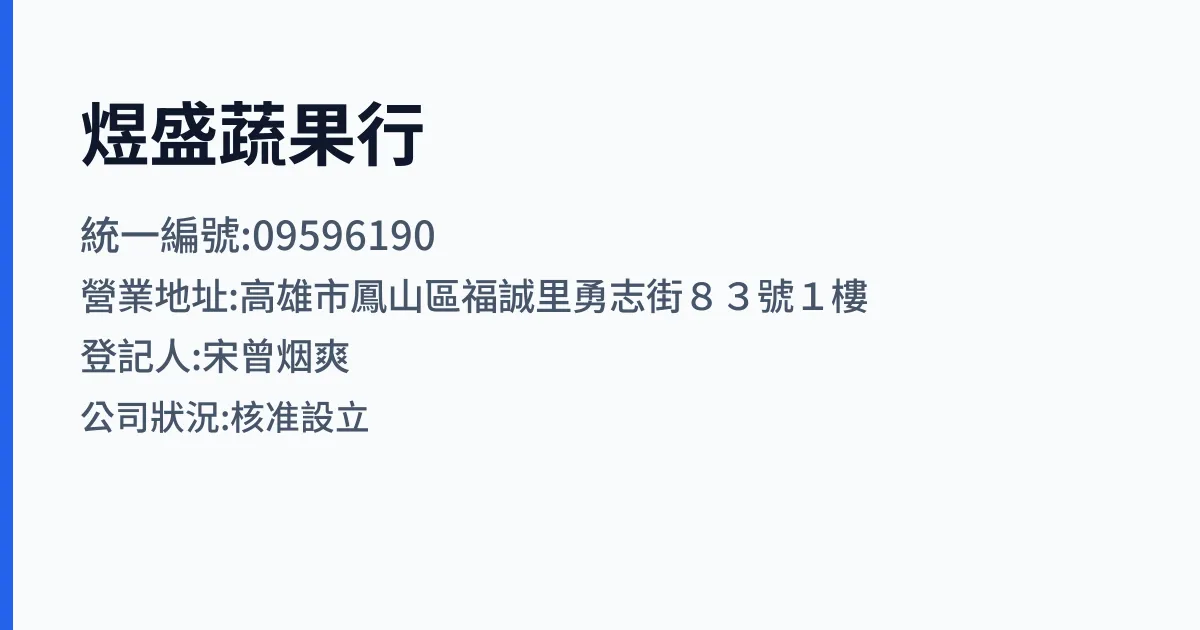 煜盛蔬果行 - 統編 09596190（高雄市） 公司登記資料與營業項目詳細圖表