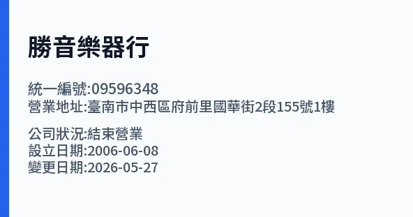 勝音樂器行的照片-統編 09596348(臺南市) 公司登記資料與營業項目詳細圖表