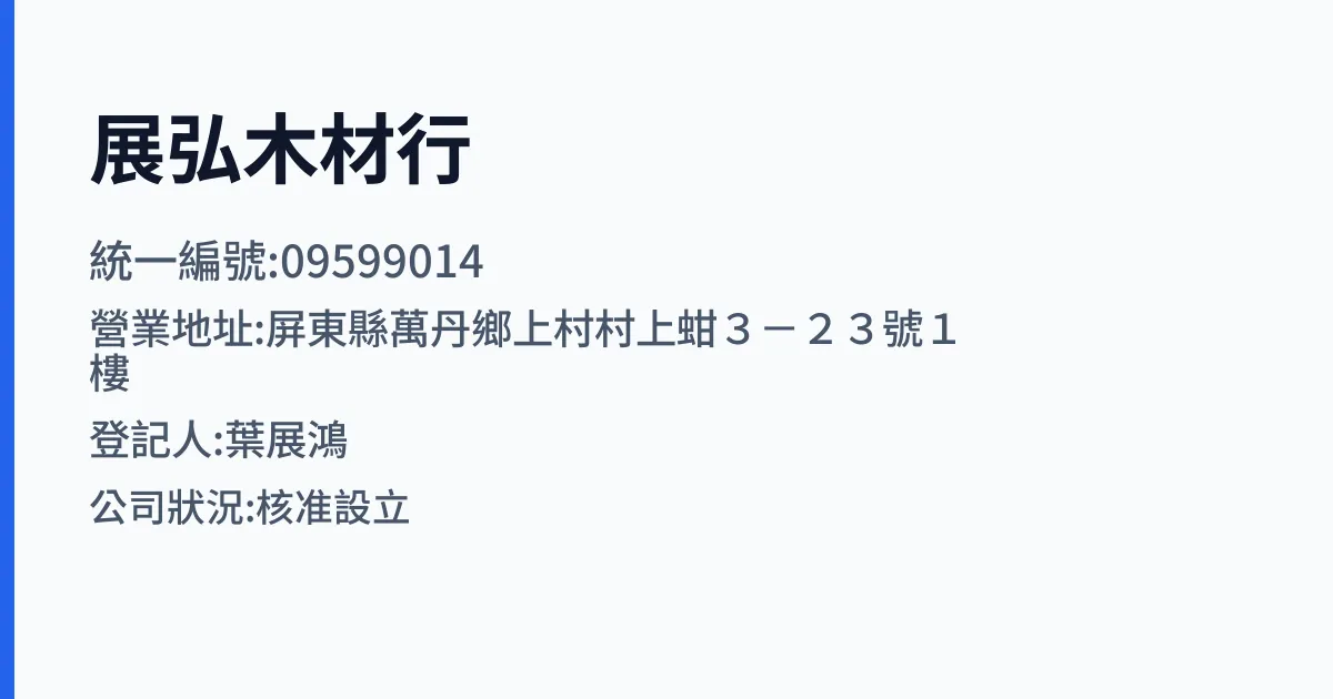 展弘木材行 - 統編 09599014(高雄市) 公司登記資料與營業項目詳細圖表