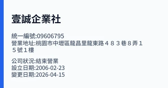 壹誠企業社的照片-統編 09606795(桃園市) 公司登記資料與營業項目詳細圖表