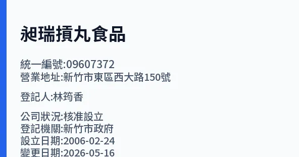昶瑞摃丸食品的照片-統編 09607372(新竹市) 公司登記資料與營業項目詳細圖表