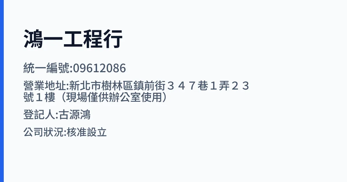 鴻一工程行 - 統編 09612086(新北市) 公司登記資料與營業項目詳細圖表