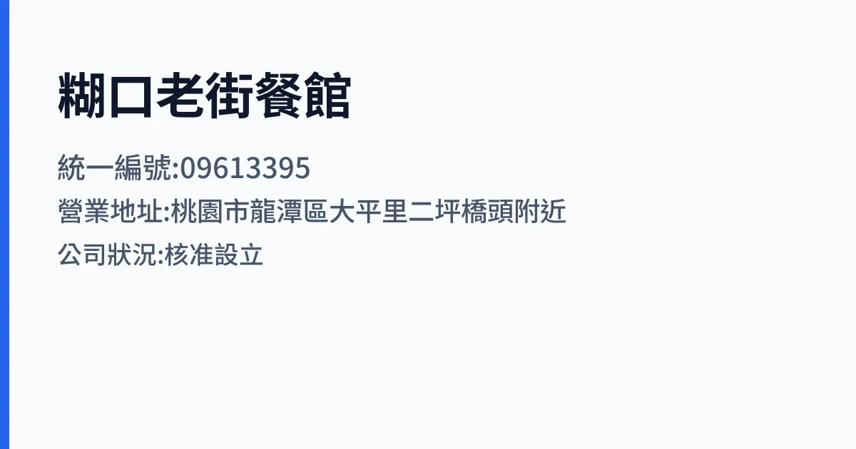 糊口老街餐館 - 統編 09613395(桃園市) 公司登記資料與營業項目詳細圖表