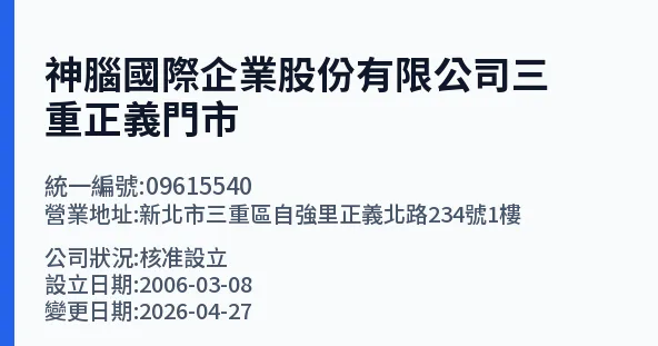 神腦國際企業股份有限公司三重正義門市的照片-統編 09615540(新北市) 公司登記資料與營業項目詳細圖表