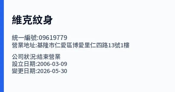 維克紋身的照片-統編 09619779(基隆市) 公司登記資料與營業項目詳細圖表