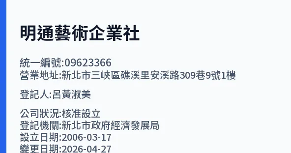 明通藝術企業社的照片-統編 09623366(新北市) 公司登記資料與營業項目詳細圖表