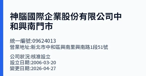 神腦國際企業股份有限公司中和興南門市的照片-統編 09624013(新北市) 公司登記資料與營業項目詳細圖表
