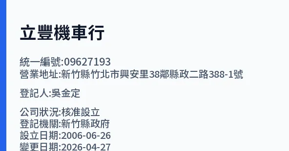 立豐機車行的照片-統編 09627193(新竹縣) 公司登記資料與營業項目詳細圖表