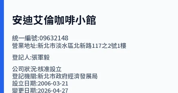 安迪艾倫咖啡小館的照片-統編 09632148(新北市) 公司登記資料與營業項目詳細圖表